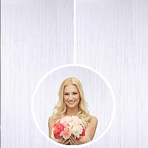 Moohome 2 Pack White Foil Fringe Curtain, Fringe Backdrop Curtains for Birthday Wedding Engagement Bridal Shower Bachelorette Party Decorations