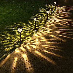 BEAU JARDIN 8 Pack Glass Solar Lights Pathway Landscape Outdoor Garden Waterproof Warm White LED Stainless Steeel Bright Sun Powered Lighting for Yard Path Patio Walkway Stakes Pattern Black BG403