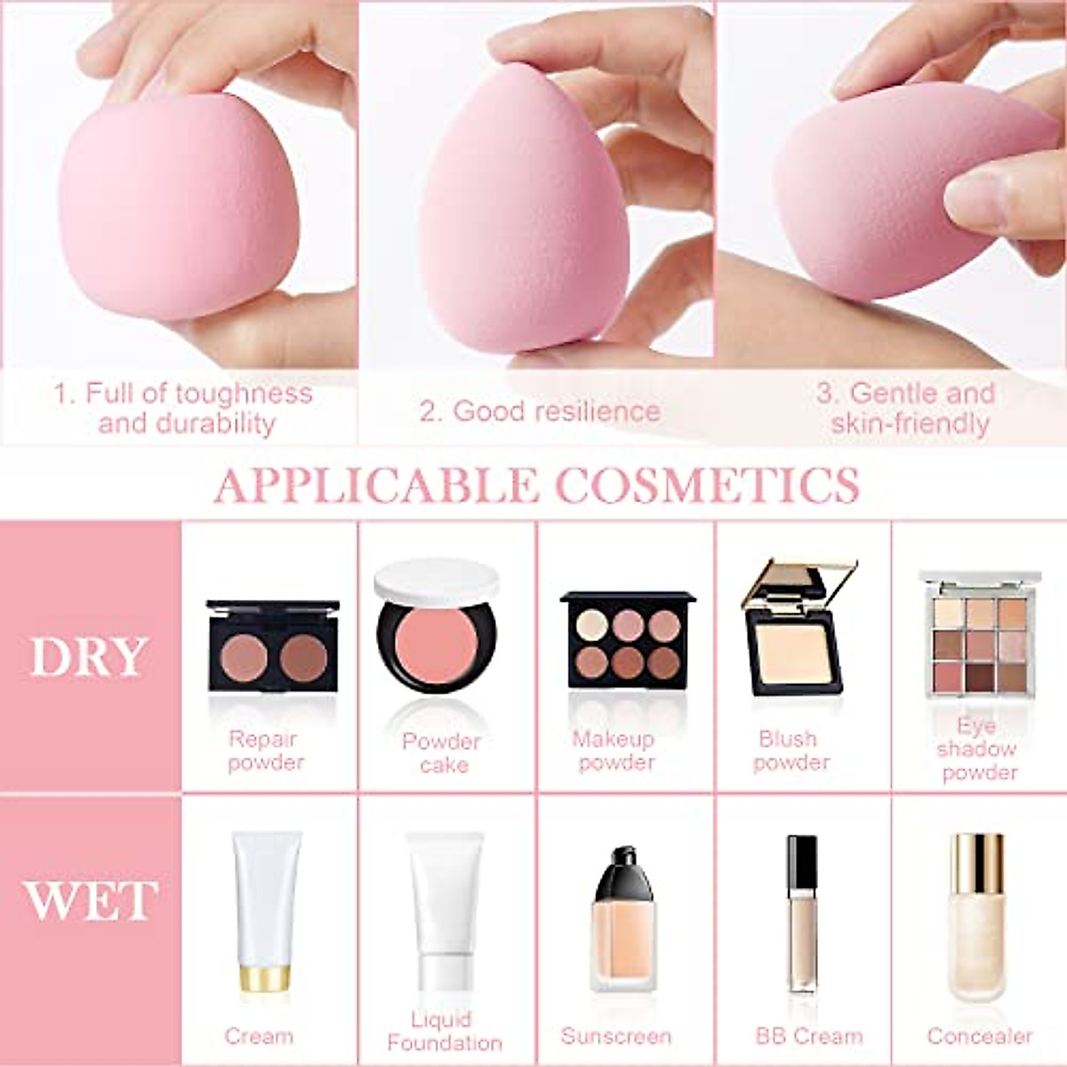AUAUY 8 Pcs Makeup Sponge Blender Set, Beauty Sponge, Makeup Sponges for Foundation, Multi-color Makeup Sponge Set With 1 holder 1 Storage Tank, for Liquid, Cream, and Powder (3 Shapes)