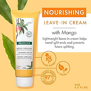 Klorane Nourishing Leave-in Cream with Mango Butter, Moisturize, Hydrate and Smoothe Dry Hair, Paraben, Silicone, Sulfate Free, 4.2 oz.
