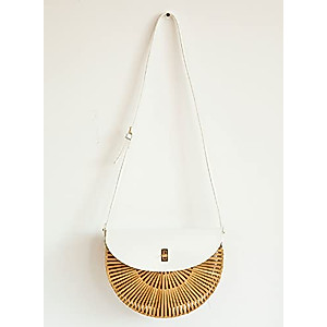 RULER TRUTH Handwoven Round Bamboo Bag Natural Shoulder Bag with Leather Straps Women's Handmade Straw Purse