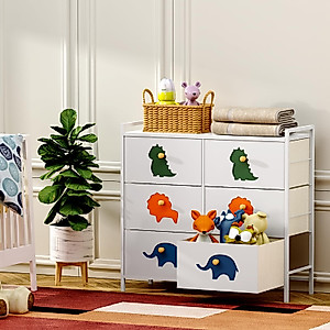 FRAPOW Kids Dresser for Bedroom, Baby Dresser with 6 Fabric Drawers Tall Storage Organizer for Toddler Child with Wood Top Metal Frame for Living Room, Nursery, Closet, Apartment