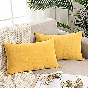 Lumbar Support Pillow Decorative Rectangle Throw Pillow Covers 12x20" Inch Set of 2,Super soft Chenille Fall Pillowcase for Living Room Bedroom Sofa Couch Cushion Cover Gold Yellow 30x50cm (No Insert)