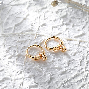 14K Gold Plated Charm Huggie Hoop Earrings for Women Cute Bead Drop Dangle Earring Tiny Simple Jewelry Gift