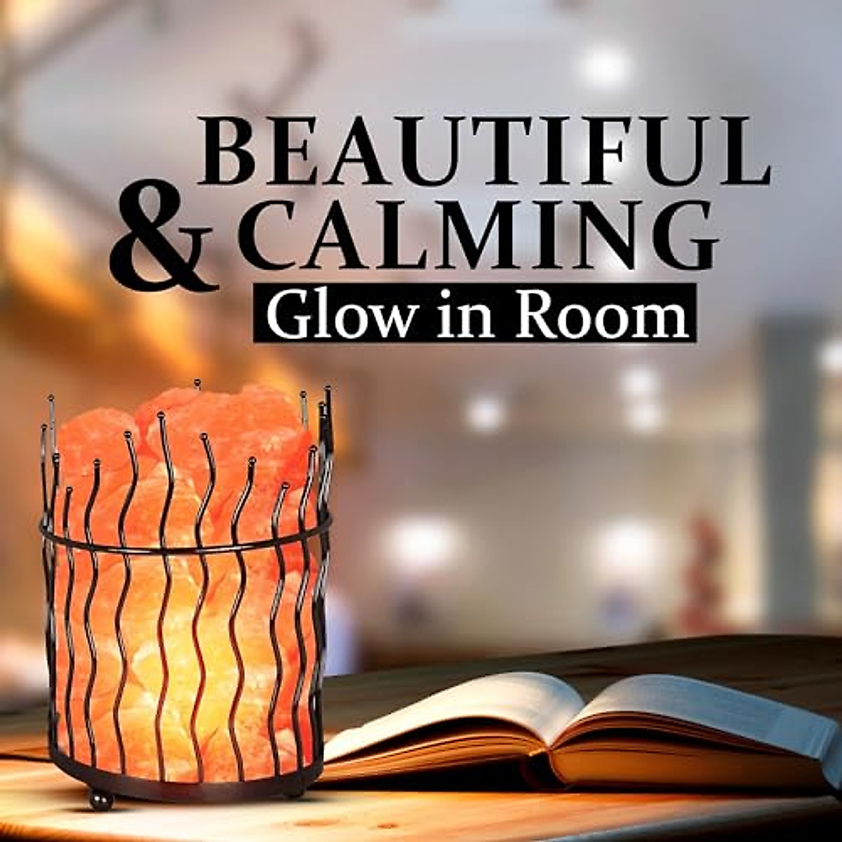 Natural Himalayan Salt , Tall Round Metal Basket lamp with Dimmer Switch | 8-10 lbs