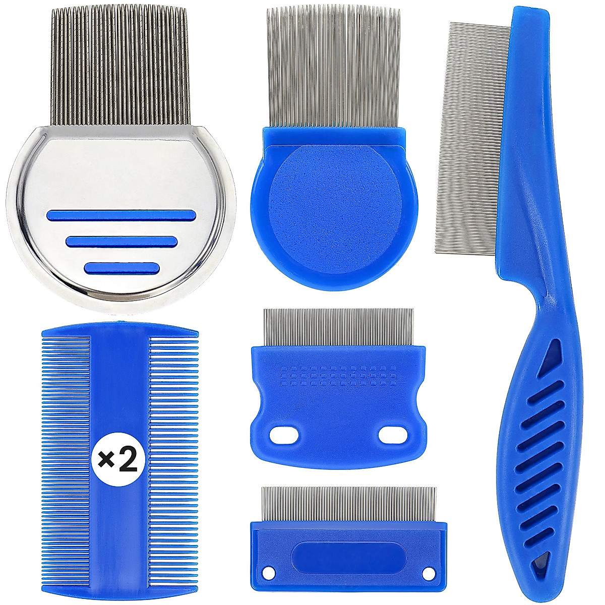 Lice Removal Comb Kit 7 Pcs, Flea and Tick Comb Lice Treatment, Stainless Steel Thread Dandruff Comb, Nit Combs for Thick Hair, Kids, Adults & Pets