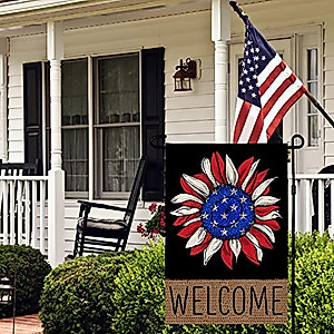 CROWNED BEAUTY 4th of July Patrioctic American Floral Welcome Garden Flag 12x18 Inch Double Sided Blue Red Memorial Independence Day Outside Yard