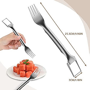 2 Pack Watermelon Fork Slicer Cutter, 2-in-1 Summer Watermelon Fruit Cutter, Portable Stainless steel Watermelon Slicer, Fruit Salad Knife Fork Carving Tool Kitchen Gadgets for Family Parties Camping