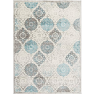 Home Dynamix Boho Andorra Transitional Damask Area Rug, Grey/Blue, 7'9"x10'2"