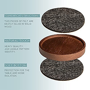 Wood Coaster for Drinks, 4.3 Inch, Set of 6, Absorbent and Insulation Felt Stackable Cup Holders, Coasters for Wooden Table, Designed by S1EGAN