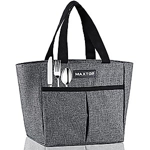 MAXTOP Lunch Bags for Women,Insulated Thermal Lunch Tote Bag,Lunch Box with Front Pocket for Office Work Picnic Shopping (Black, Small)