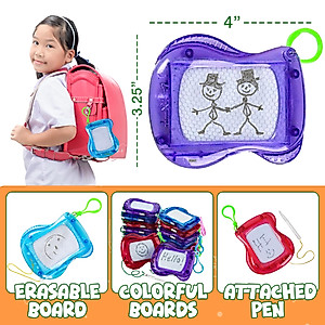 Mini Magnetic Drawing Board for Kids - (Pack of 12) Backpack Keychain Clip Drawing Boards, Erasable Doodle Sketch and Writing Pad for Boys and Girls, Birthday Party Favor and Goodie Bag Filler