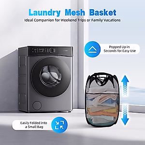 Handy Laundry Collapsible Mesh Foldable Hamper 14" x 14' x 24" with Side Pocket for Laundry Room, Bathroom, Kids Room, College Dorm or Travel Black