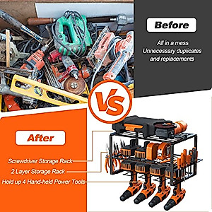 Power Tool Organizer, Drill Holder Wall Mount, Drill Storage Rack, Garage 3 Layers Cordless Tool Organizer, Floating Tool Shelf with 4 Drill Holders