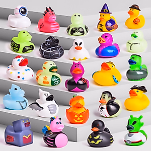 FUN LITTLE TOYS 24 PCS Halloween Rubber Ducks in Bulk for Kids, Assorted Rubber Duck Toy Duckies for Fun Bath Toys, Trick or Treat Fillers, Halloween Party Favors, Halloween Themed Bathtub Toys