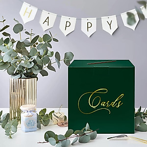 FALIZIFU Green and Gold Card Box Gift Card Box Holder Envelope Box for Wedding Birthday Baby Shower Graduation Party Card Box