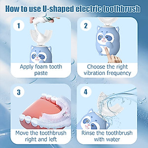 ELOTAME Kids Electric U Shaped Toothbrush, Cartoon Sonic Toothbrush with 4 Brush Heads 6 Cleaning Modes Children Toothbrush IPX7 Waterproof - (Age 8-15, Pink)
