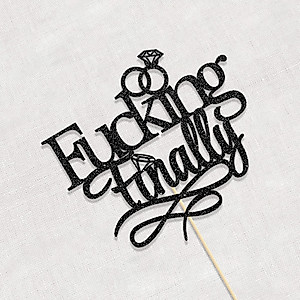 Fucking Finally Cake Topper - Funny Cake Topper for Wedding / Engagement / Bridal Shower Party Decorations - Finally Diamond Cake Decor - Black