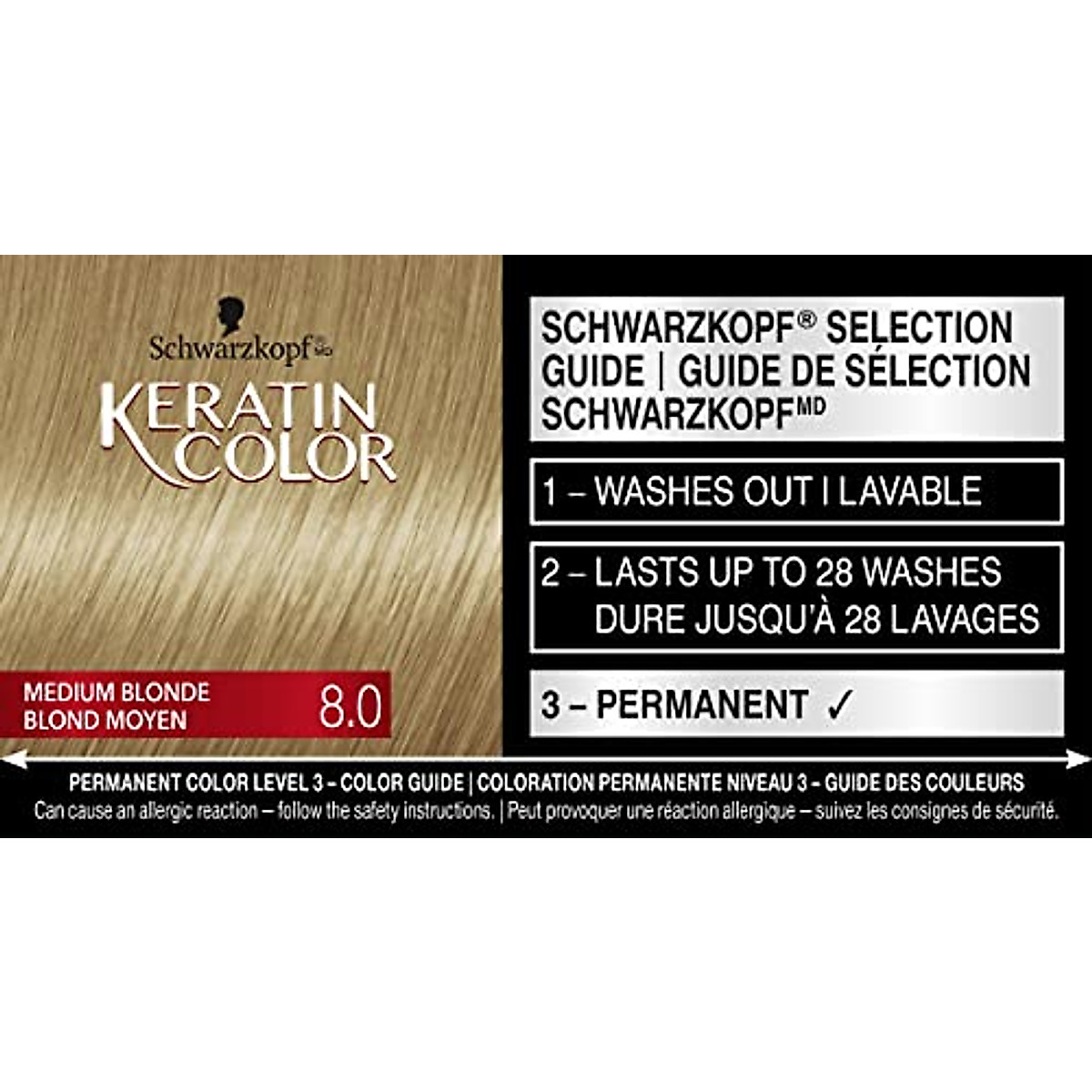 Schwarzkopf Keratin Color Permanent Hair Color Cream, 8.0 Medium Blonde