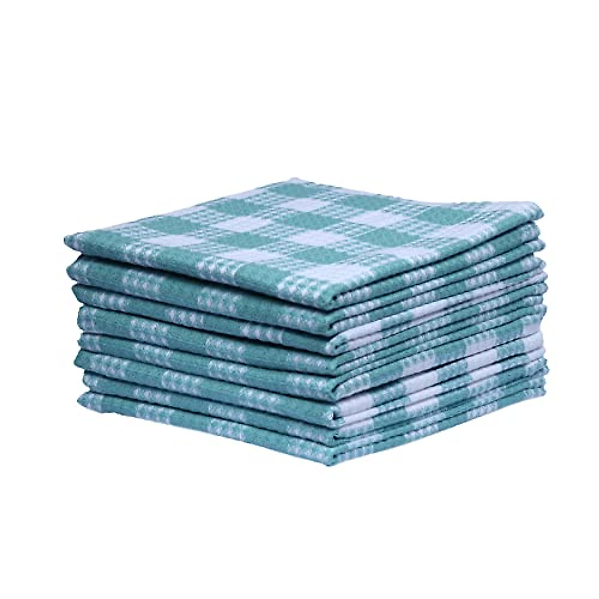Gratico Dish Cloth Set of 8 Aqua White Waffle Buffalo Checks 12X12 Inches Premium Soft Cotton Highly Absorbent Kitchen Towels Quick Drying Dish Towels with Hanging Loop Kitchen Tea Towels