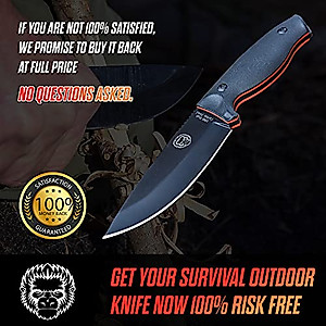 Bushcraft Survival Knife | Full Tang Fixed Blade Outdoor Camping Hunting Knife In Sheath Gift For Him | 1095 High Carbon Steel Knife Fire Starter Scraper & Paracord | Bushcraft Survival Knife Gift