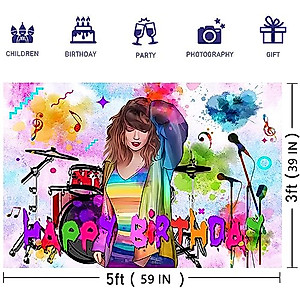 Tayl-or Happy Birthday Backdrop Birthday Party Banner, Swift Singer Themed Birthday Party Supplies, Happy Birthday Banner Shoot Photo Backgrounds Props for Boys and Girls Party