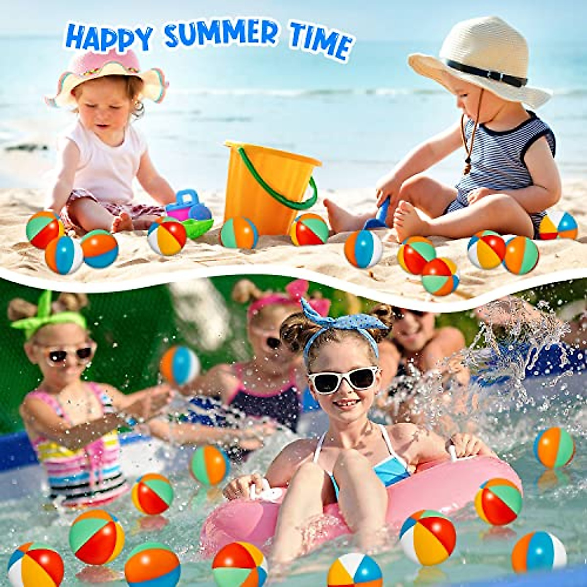 CLESDF Mini Beach Stress Balls for Kids, 36Pcs Rainbow Relief Stress Foam Balls, Swimming Pool Game Toy Sports Balls for Hawaiian Beach Birthday Party Favor Supplies…