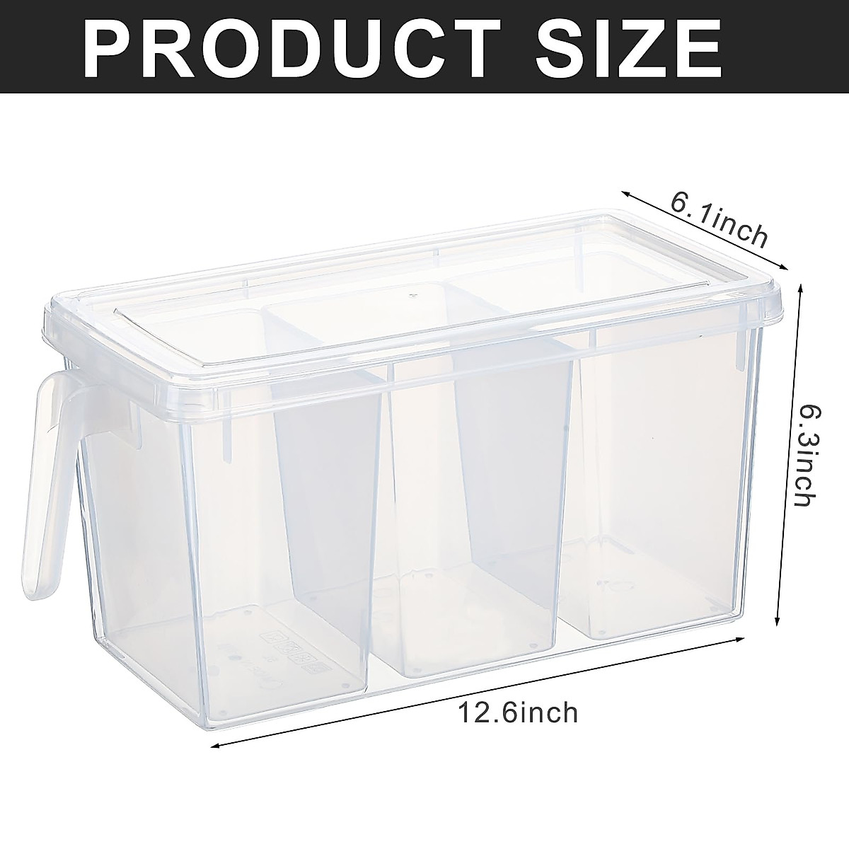 Quzzil 4 Pcs Fridge Organizer Refrigerator Organizer Bins with Lids and Handle Clear Fruit Storage Containers for Fridge Vegetable, Egg, Meat (Divided Style)