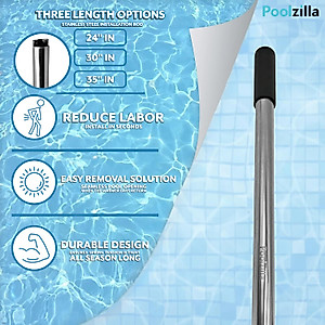 Poolzilla 24" Stainless Steel Installation Rod for Brass Anchors, Easily Install and Remove Spring for Pool Opening and Closing