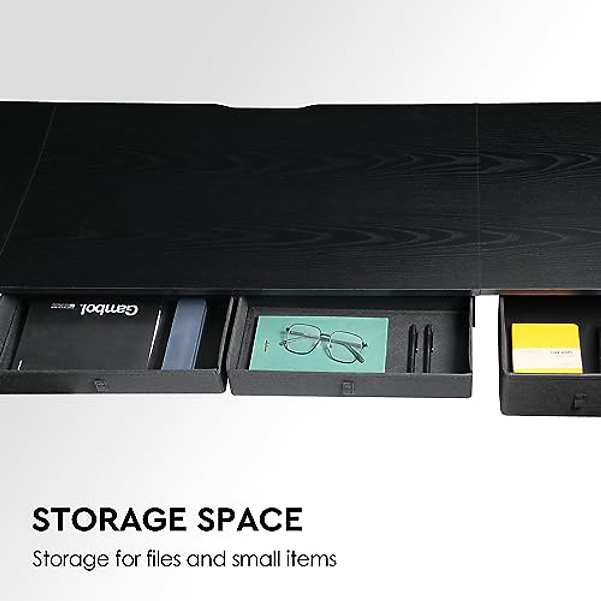 Ｍａｉｈａｉｌ Maihail Home Office Desk with Drawers and Shelves, 55” Computer Corner Desk for Small Space, Small L Shaped Desk with Side Storage for Bedroom, Black