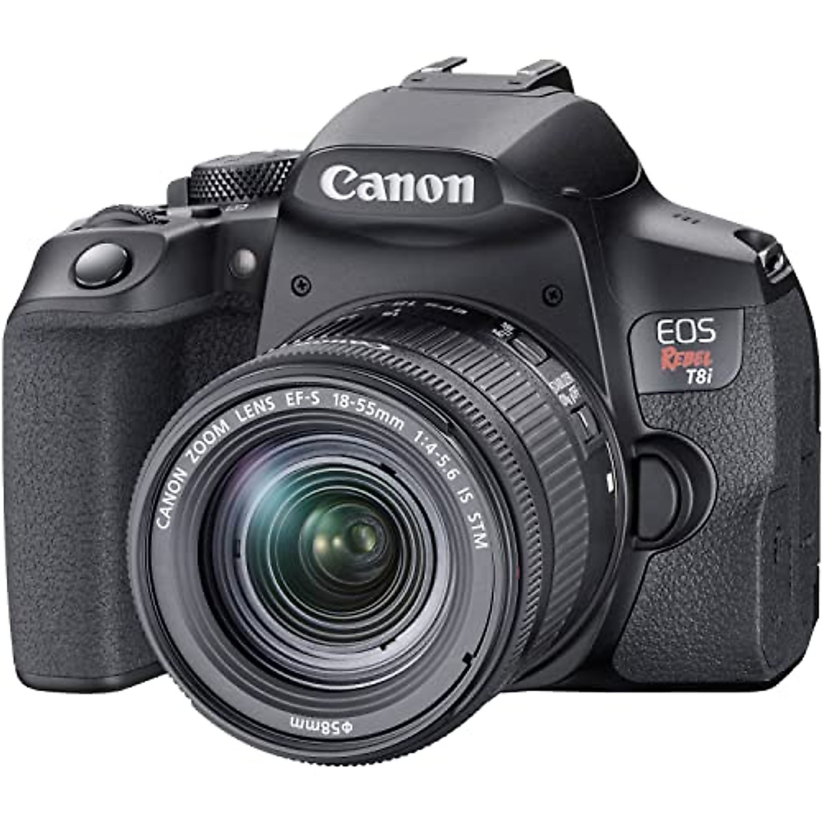 Camera Bundle for Canon EOS Rebel T8i DSLR Camera with EF-S 18-55mm f/4-5.6 is STM + Microphone with Video Kit Accessories (32GB, Tripod, Flash, and More) (Renewed)