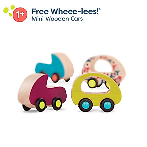 B. toys- 6 Little Wooden Toy Cars- Free Wheee-Lees- Vehicles- Colorful Car Play Set for Toddlers, Kids- 1 Year +