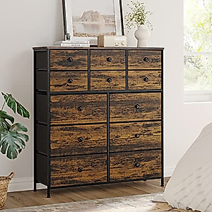REAHOME Dresser for Bedroom with 8+12 Drawers Fabric Dresser Chest of Drawers with Wooden Top Sturdy Steel Frame Closet Storage Dresser for Living Room Hallway Closets Nursery (Rustic Brown)