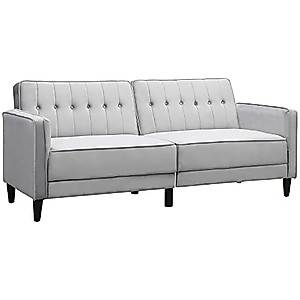 HOMCOM Convertible Sleeper Sofa, Futon Sofa Bed with Split Back Design Recline, Thick Padded Velvet-Touch Cushion Seating and Wood Legs, Light Grey