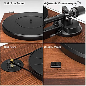 ANGELS HORN Turntable, Vinyl Record Player, Built-in Phono Preamp, Belt Drive 2-Speed, Adjustable Counterweight, AT-3600L (Upgraded Bluetooth Version)