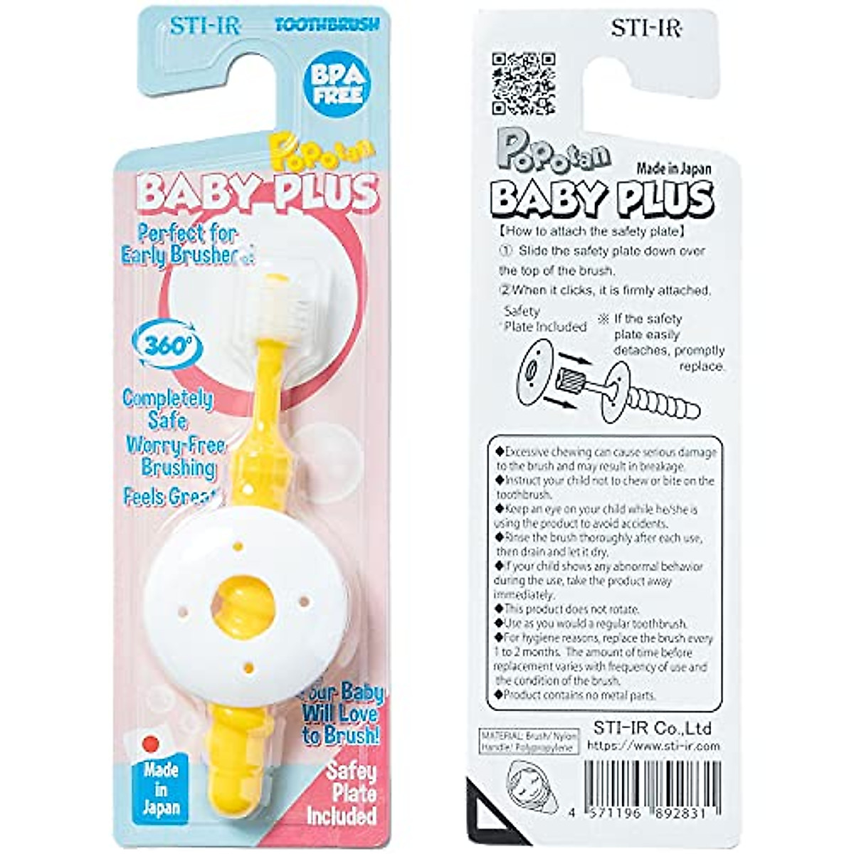 Perfect for Early Brushers Safety Plate Equipped! for Infant and Toddler up to 3 Years of Age, Completely Soft, Gentle, and Painless! Feel Great All-New 360-degree Toothbrush Baby Plus Made in Japan