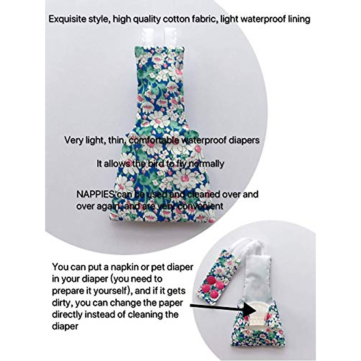 HEZHUO Parrot Diapers, Bird Flight Suits, Bird Suits, Reusable Waterproof Diapers, pet Bird Supplies (M, Pink)