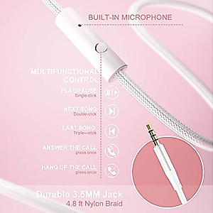 LORELEI X6 Over-Ear Headphones with Microphone, Lightweight Foldable & Portable Stereo Bass Headphones with 1.45M No-Tangle, Wired Headphones for Smartphone Tablet MP3 / 4 (Pearl Pink)