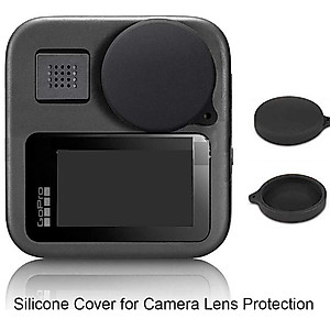 AKWOX [4 Pack] Tempered Glass Screen Protector for Gopro Max Action Camera (2-Pack) & Lens Cap Cover (2-Pack)