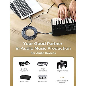 AINOPE USB C Printer Cable 6.6 FT USB B to USB C Printer Cable [2022 Upgrade] 2.0 High-Speed Premium Nylon Printer Cord for MacBook Pro/Air, USB C MIDI Cable for Casio Digital Piano MIDI Controller