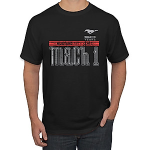 Ford Mustang 50 Years Logo Mach 1 Classic Emblem Cars and Trucks Men's Graphic T-Shirt, Black, Large
