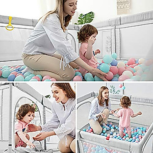 Baby Playpen,Kids Large Playard,Indoor & Outdoor Kids Activity Center,Playpen for Babies,Infant Safety Gates,Sturdy Play Yard for Toddler,Children's Fences Packable & Portable 81x61 (Grey)