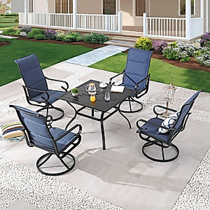 PatioFestival Patio Dining Set 5 Pieces Metal Outdoor Furniture Sets Outside Suqare Table Swivel Rocker Chairs with All Weather Frame (5Pcs, Blue)