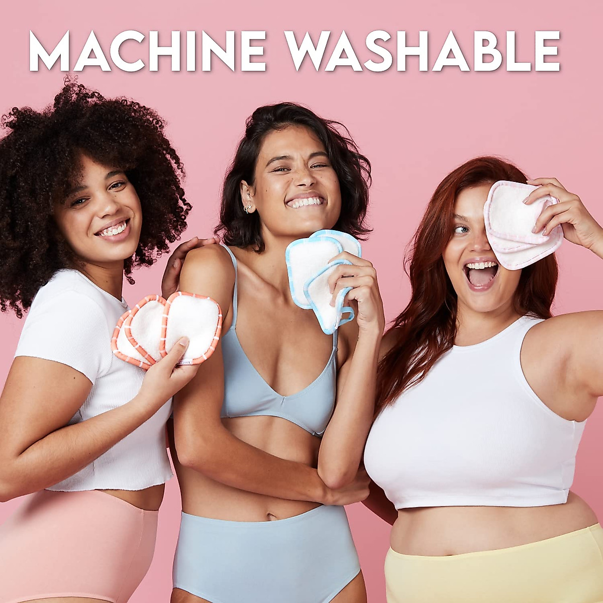 Dock & Bay Reusable Makeup Pads - Face & Skin Cleaner - Ultra Soft, Washable - 3 Pack with Included Wash Bag - (12x10cm) - Peppermint Pink