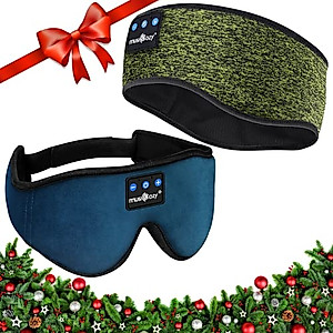 MUSICOZY Sleep Headphones Bluetooth Sports Headband, Wireless Music Sleeping Headphones Sleep Eye Mask Earbuds for Side Sleepers Workout Running Insomnia Travel Yoga Office, Pack of 2