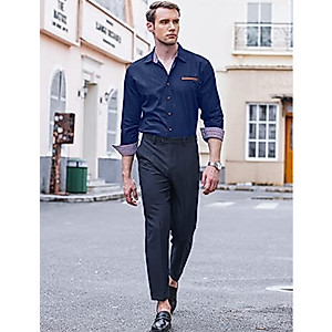 Coofandy Men's Casual Dress Shirt Button Down Shirts, Type 01 - Dark Blue, Medium