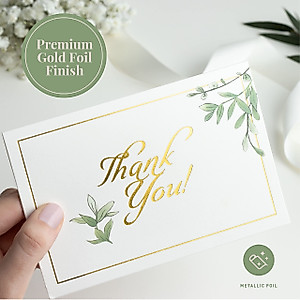 Rileys & Co Thank You Wedding Cards, Gold Foil, Classic Wedding Cards 50 Count, with Stickers & Envelopes | Bulk Thank You Cards with Envelopes | Wedding Thank You Cards Greenery and Gold