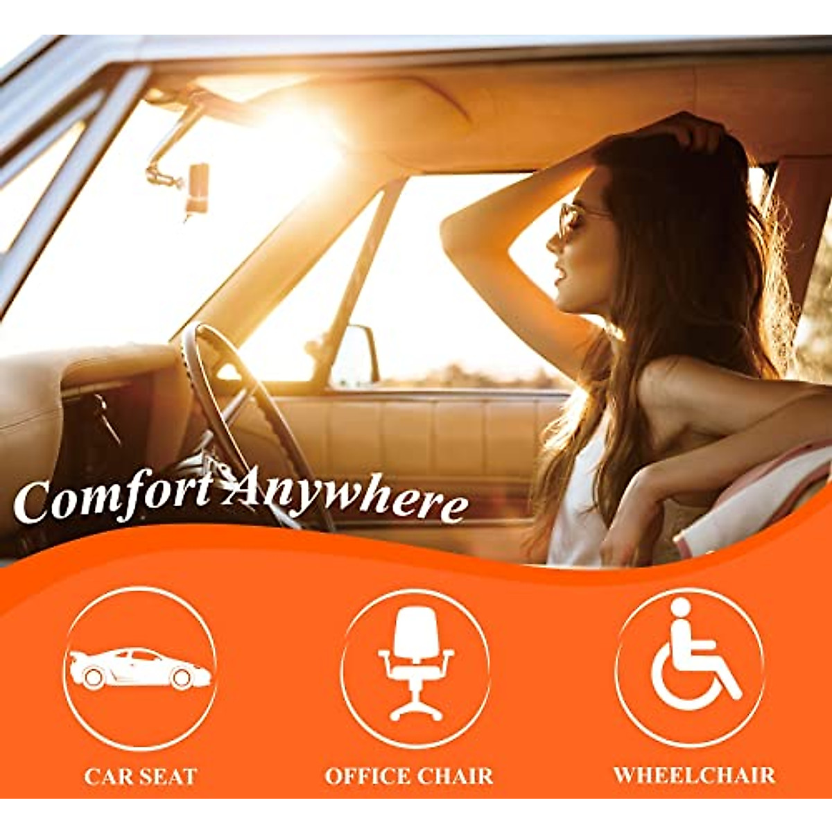 kingphenix Premium Car Seat Cushion, Memory Foam Driver Seat Cushion to Improve Driving View- Coccyx & Lower Back Pain Relief - Seat Cushion for Car, Truck, Office Chair (Black)