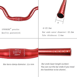 UPANBIKE 25.4mm Bike Handlebar Riser 80mm Aluminum Alloy 520mm Length for Fixed Gear Bike Road Bicycle(Red)