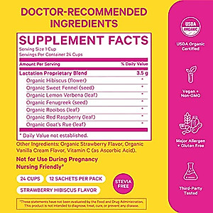 Pink Stork Lactation Tea: Organic Strawberry Hibiscus Nursing Tea, Fenugreek, Fennel, & Goat's Rue for Breast Milk Supply, Breastfeeding Essentials, Postpartum Essentials, Women-Owned, 24 Cups